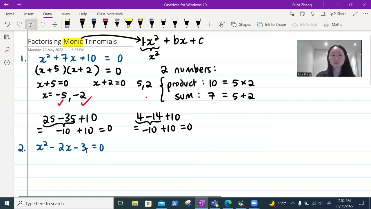 Monic Quadratic Trinomial Factorisation (Part 1) - YouTube