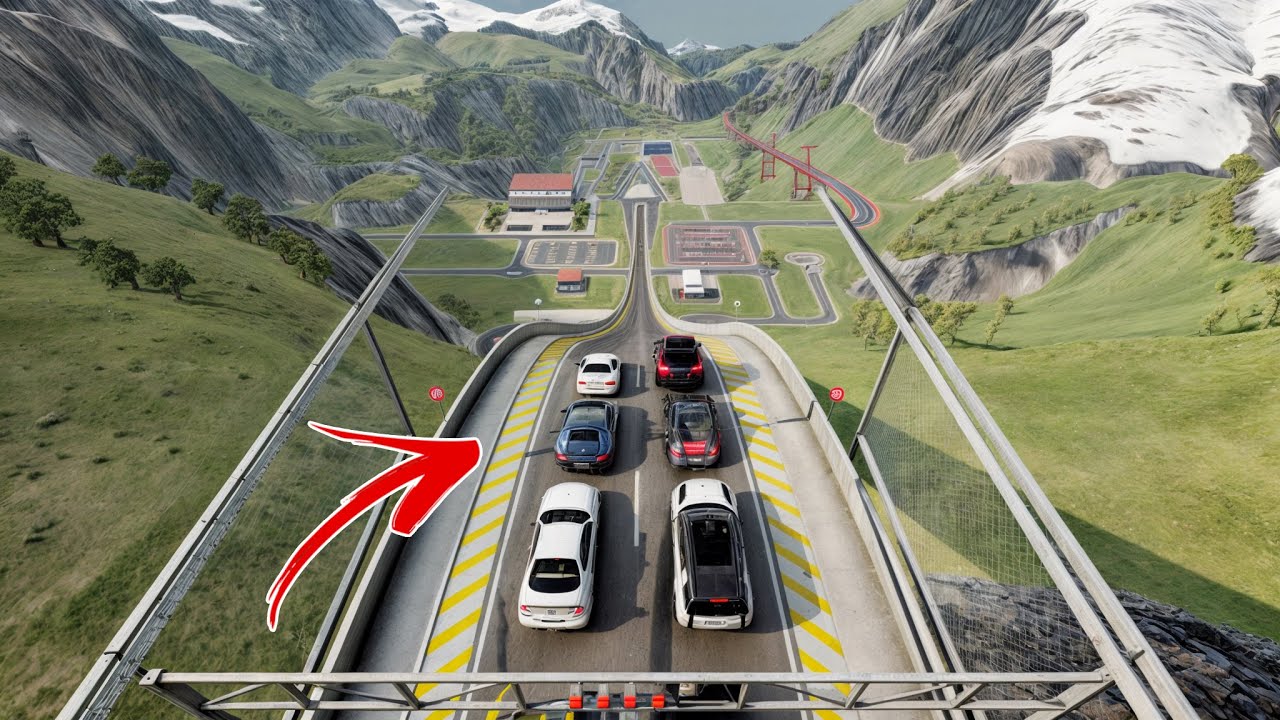 Epic Giant ramp Jump crashes with real cars mod in BeamNG Drive - YouTube