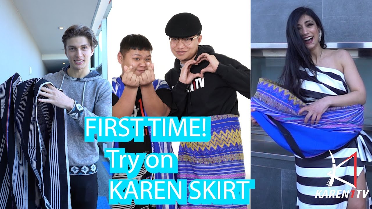 American Model First Time Wearing Karen Skirt(longyi)/Karen1TV - YouTube