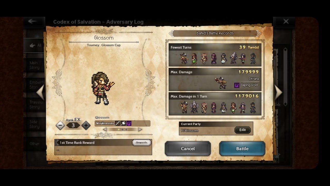 Octopath COTC Glossom EX3 in 39T - Ditraina power - YouTube
