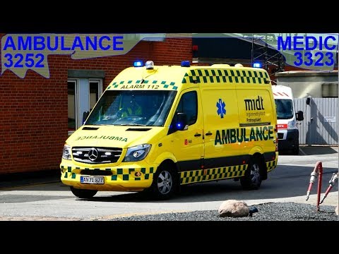RTW 3252 + NEF 3323 falck randers ambulance og læge i udrykning ...