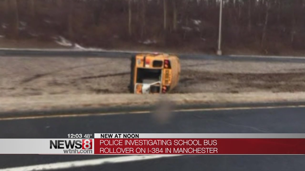 School bus rolls over on I-384 in Manchester - YouTube