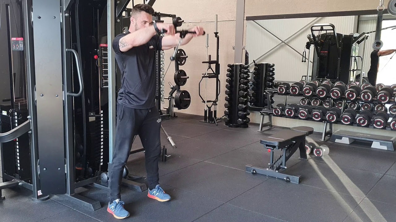 Cable Straight Bar Front Raise - YouTube