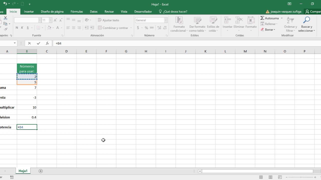 Exponente Excel