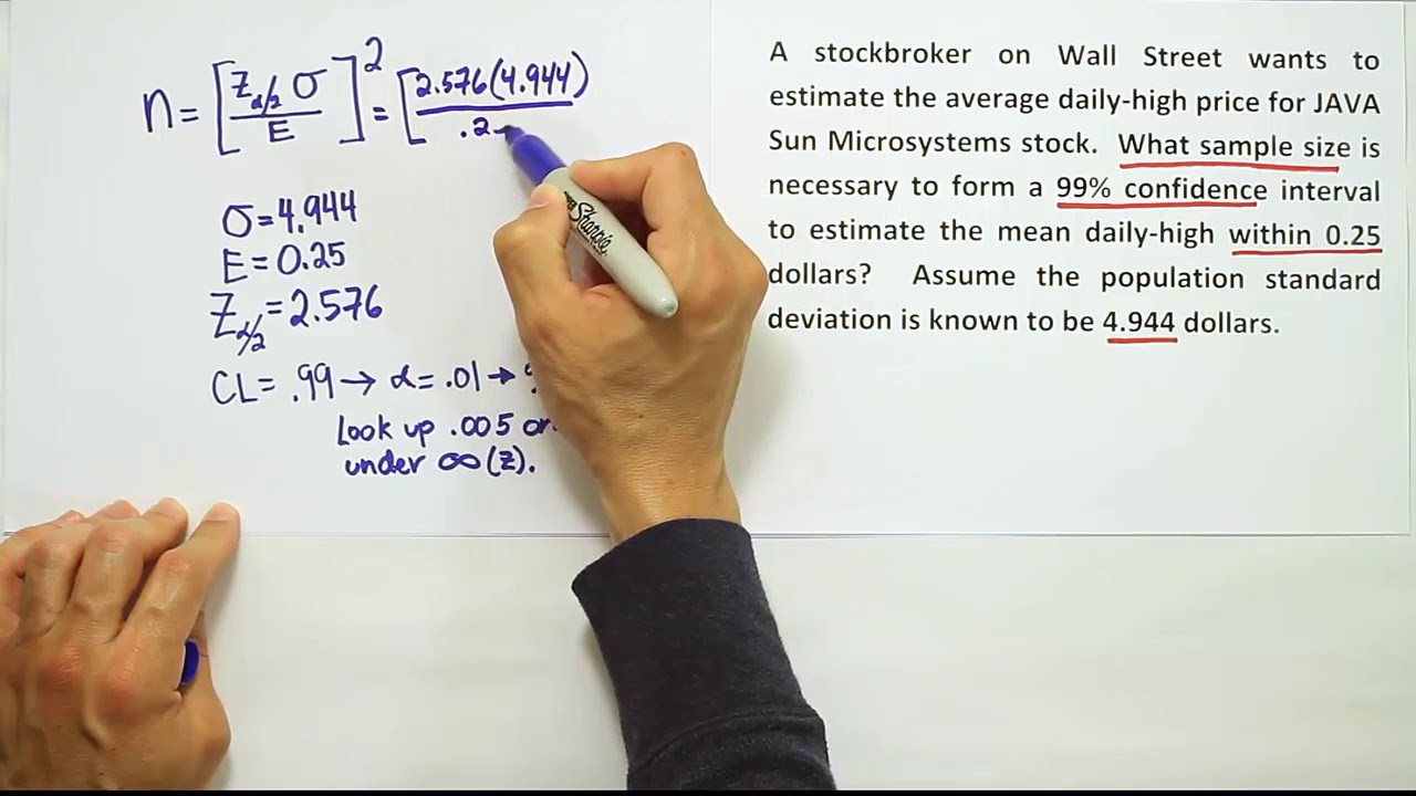 Sample size for a confidence interval, an example - YouTube