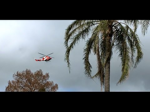 Rescue helicopter landing and taking off from Royal Adelaide Hospital ...