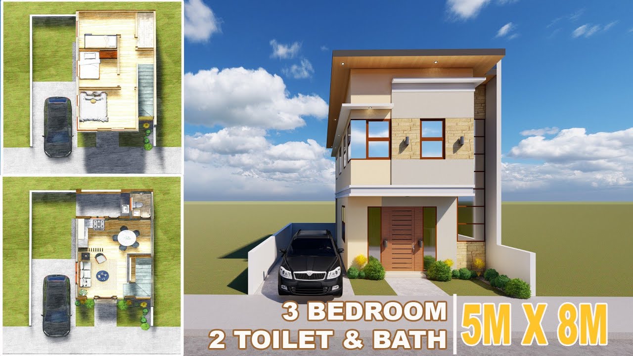 Small House Design Idea (5m x 8m) Two Storey Three Bedroom Two Toilet ...