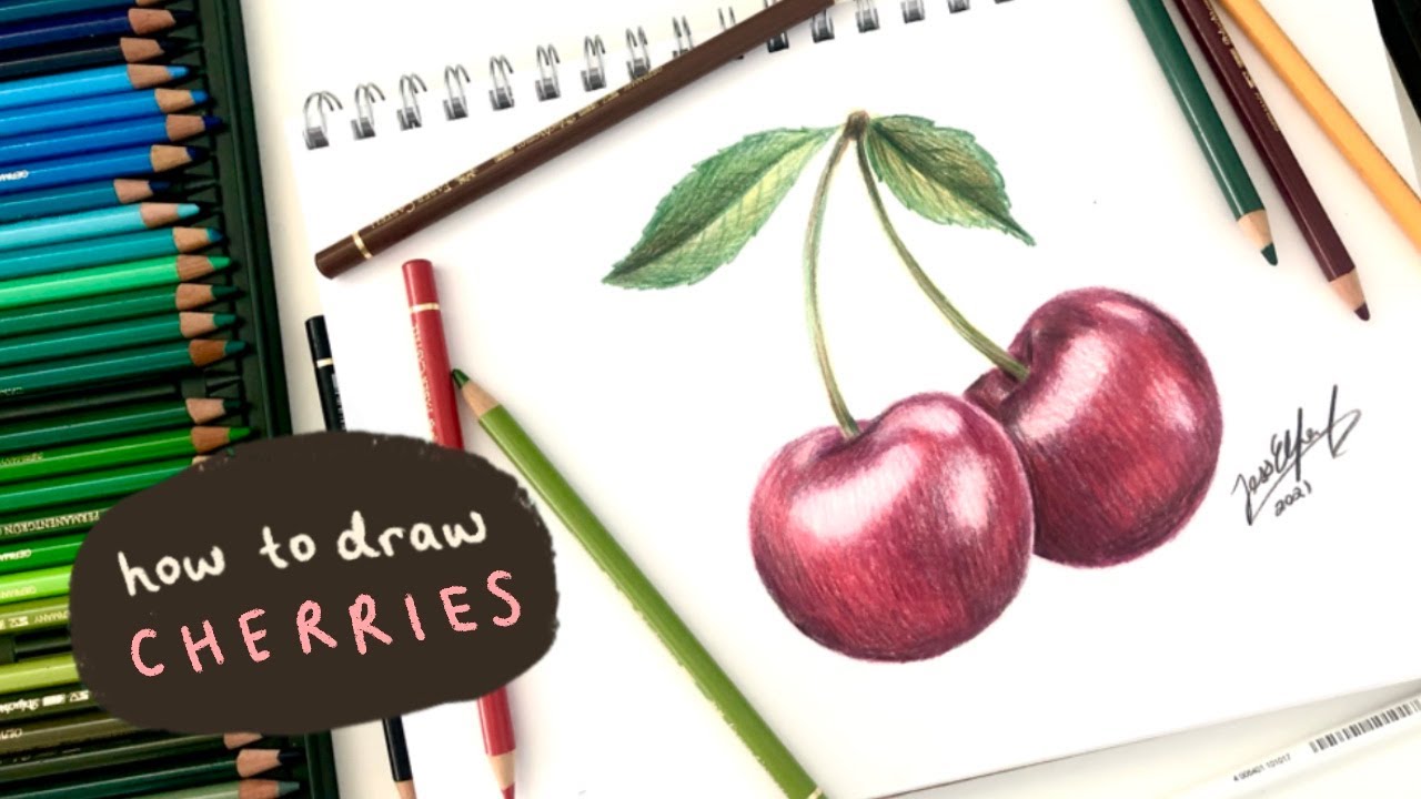 HOW TO DRAW CHERRIES | drawing fruit with coloured pencils - YouTube