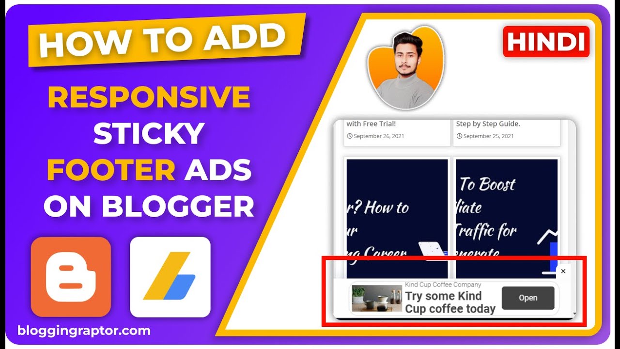 How to Add Sticky Footer Ads on Blogger in Hindi - YouTube