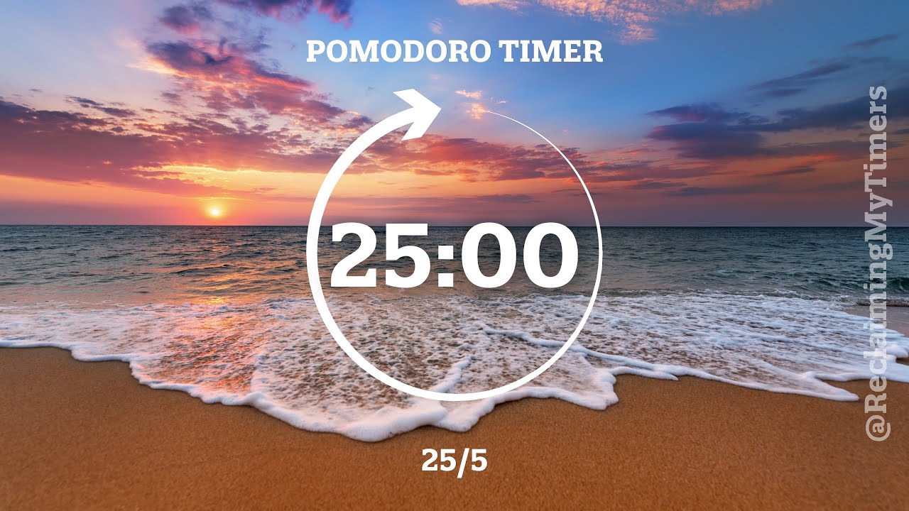 8-Hour Pomodoro Timer with Ocean Sounds | 25-Min Work, 5-Min Break ...