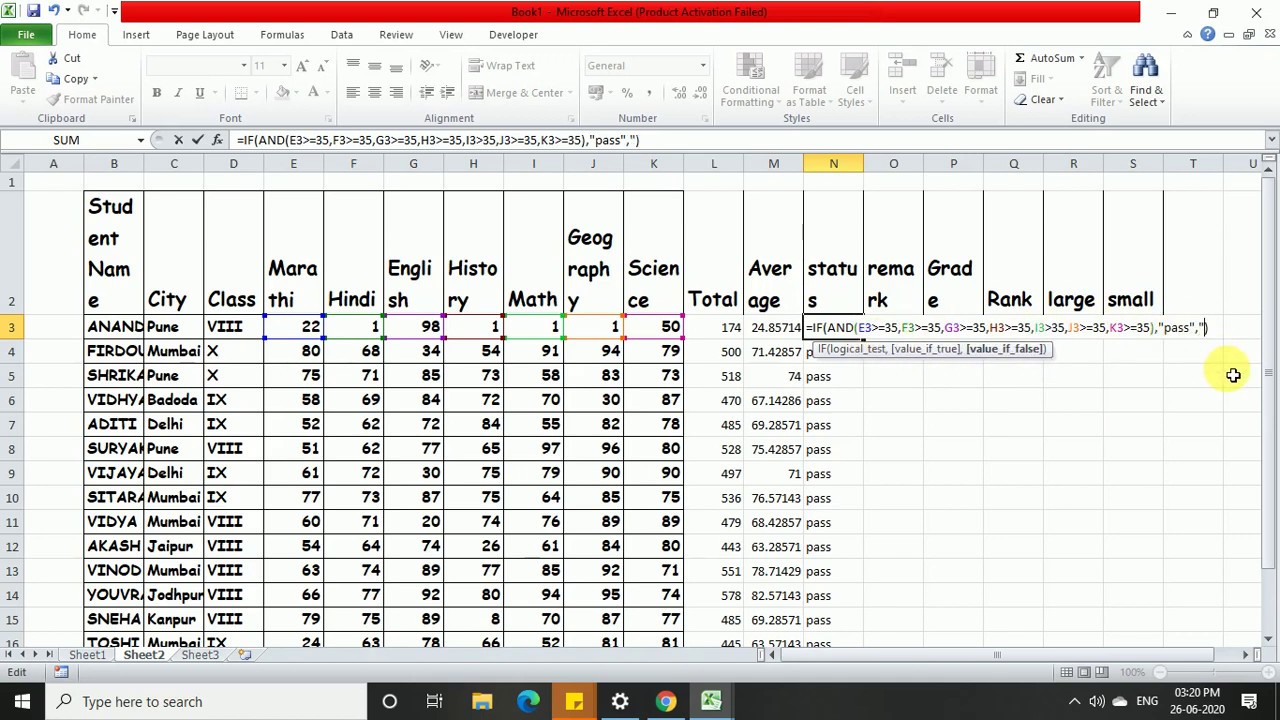 Chap No 37 Marksheet Part 1 In Excel In Hindi Youtube