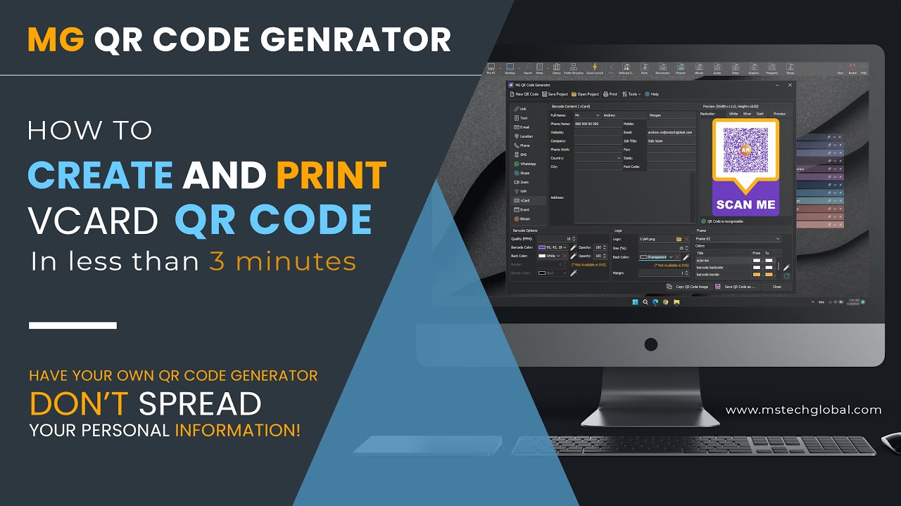 How to Create a vCard (V-Card) QR Code with MG QR Code Generator - YouTube