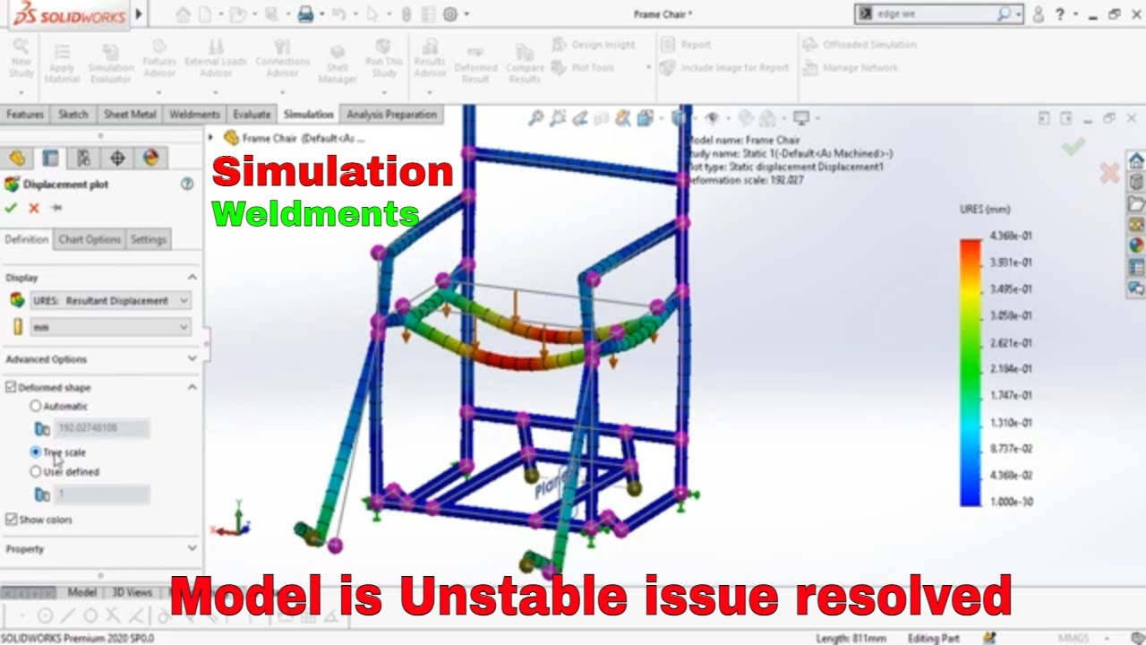 SolidWorks Weldments Simulation Tutorial|Model is Unstable issue ...
