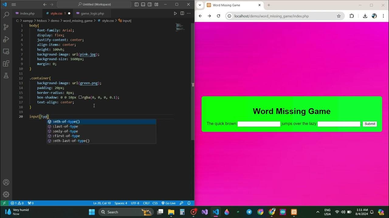 PHP Project 8: 'Word Missing Game' Created by Trishanth Kumar - YouTube