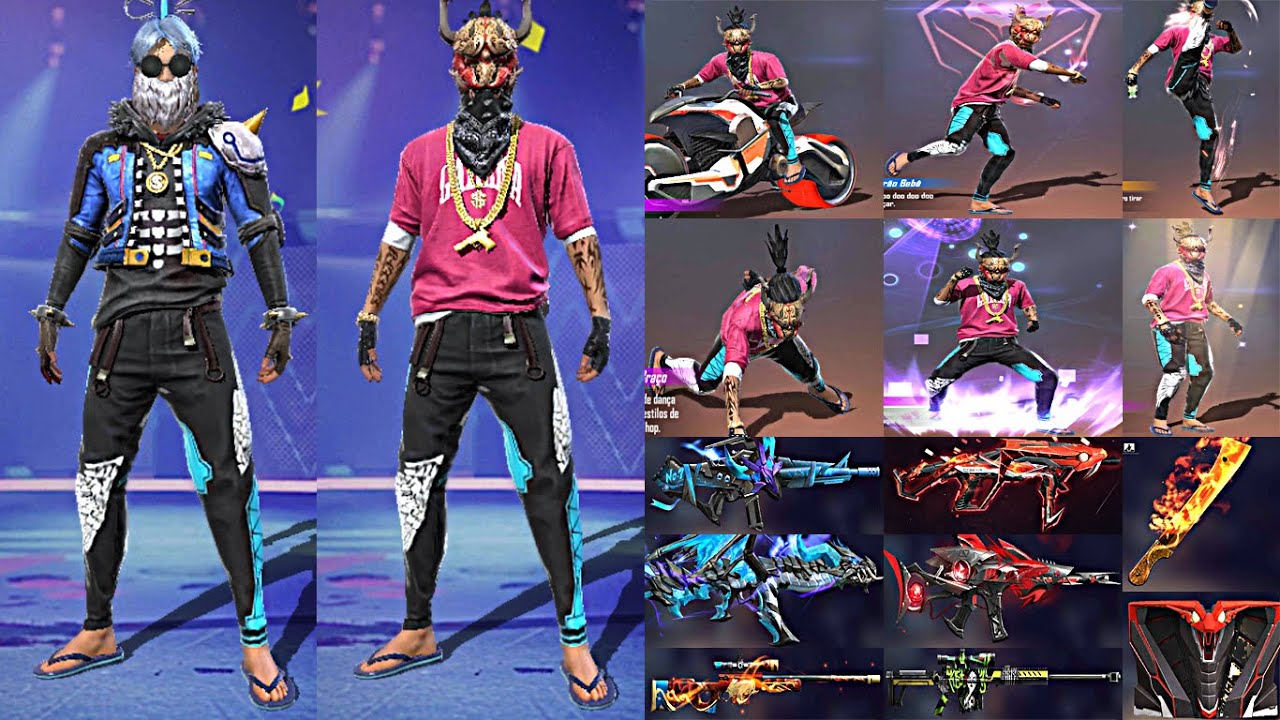 🔥 MINI PACK COM EMOTES, ARMAS, E ROUPAS RARAS E MUITO MAIS FF // FREE ...