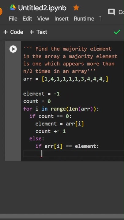 #shorts Day 14 || Find the Majority Element in an Array #dsa #array #python#algorithms #code ...