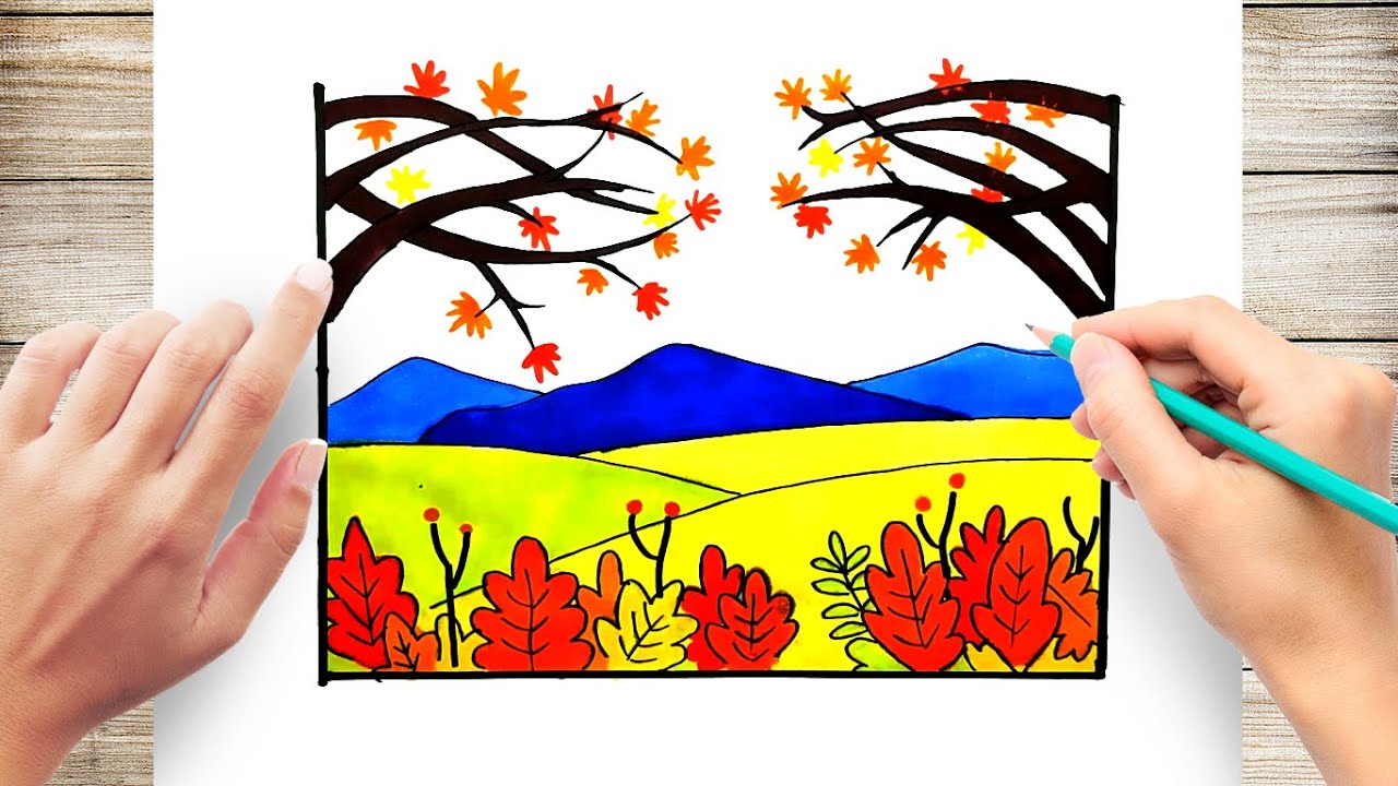 How To Draw Scenery Of Autumn Season - YouTube