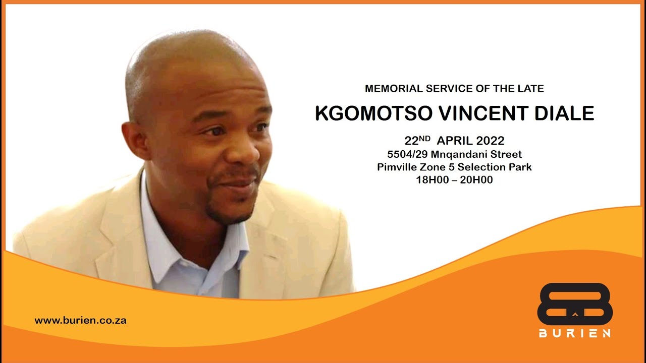 Memorial Service Of The Late Kgomotso Vincent Diale - YouTube