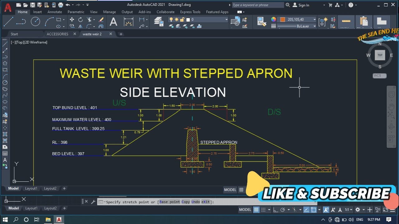 How to draw WASTE WEIR WITH STEPPED APRON in Autocad (PART -1). - YouTube