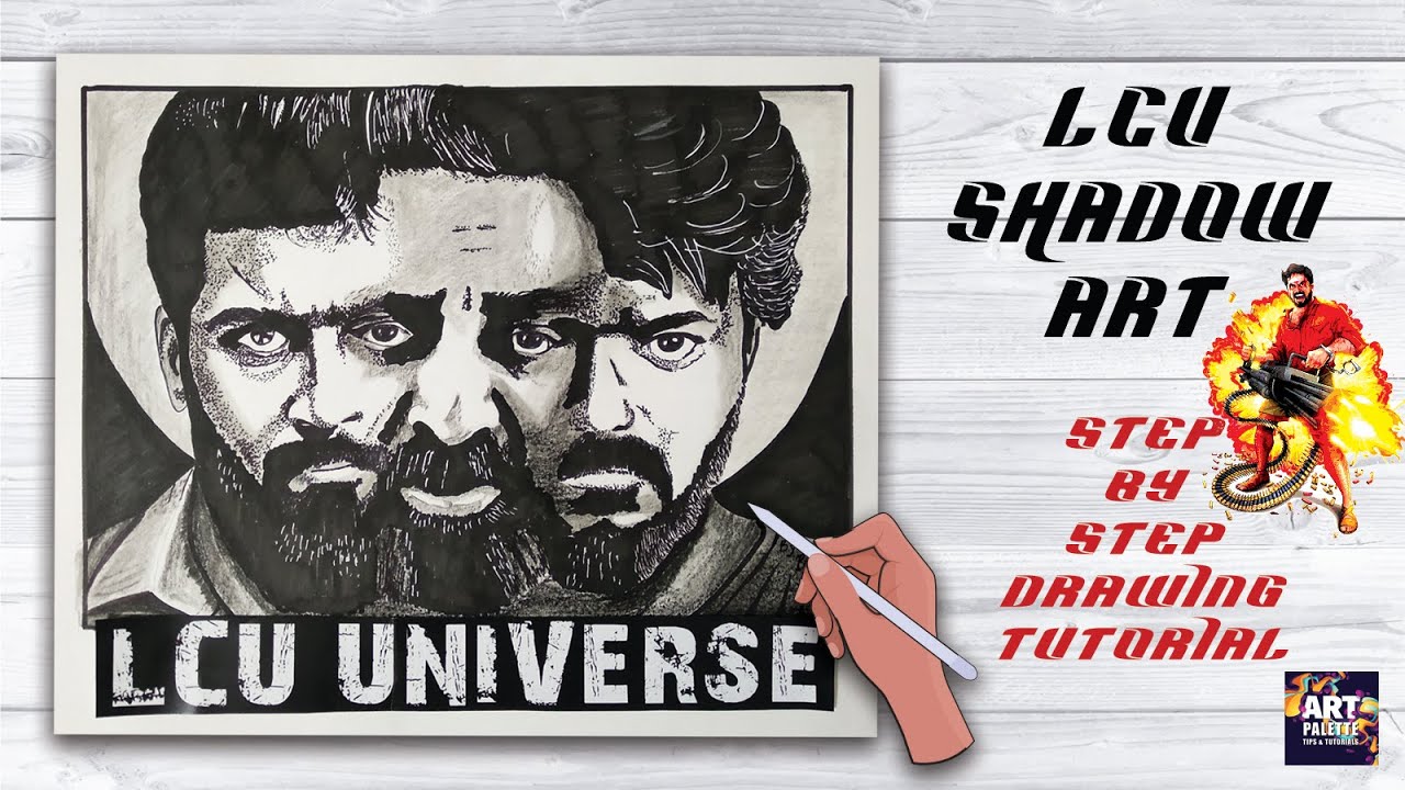 How to draw LCU(Surya Kamal Vijay)Shadow Art using Black markers &color ...