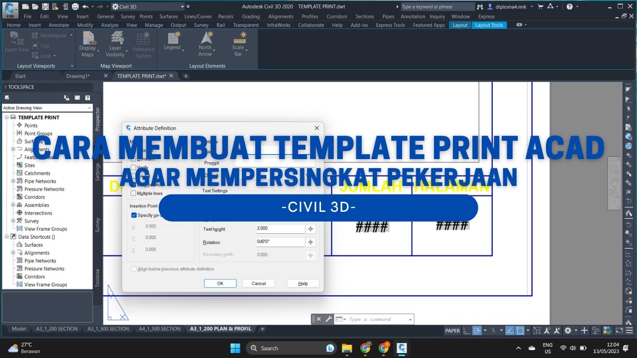 CARA MEMBUAT TEMPLATE PRINT ACAD AGAR MEMPERCEPAT PEKERJAAN DI CIVIL 3D ...