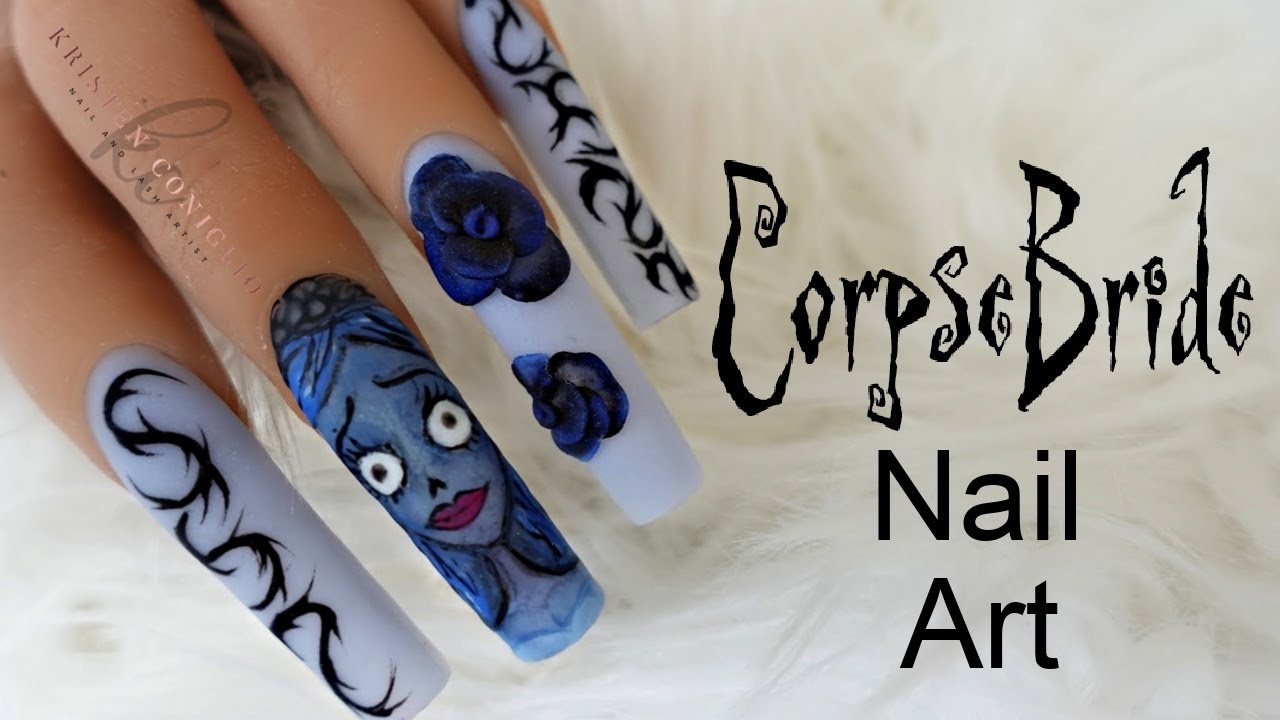 Corpse Bride Nail Art / Nail Art Tutorial / Halloween Nail Art - YouTube