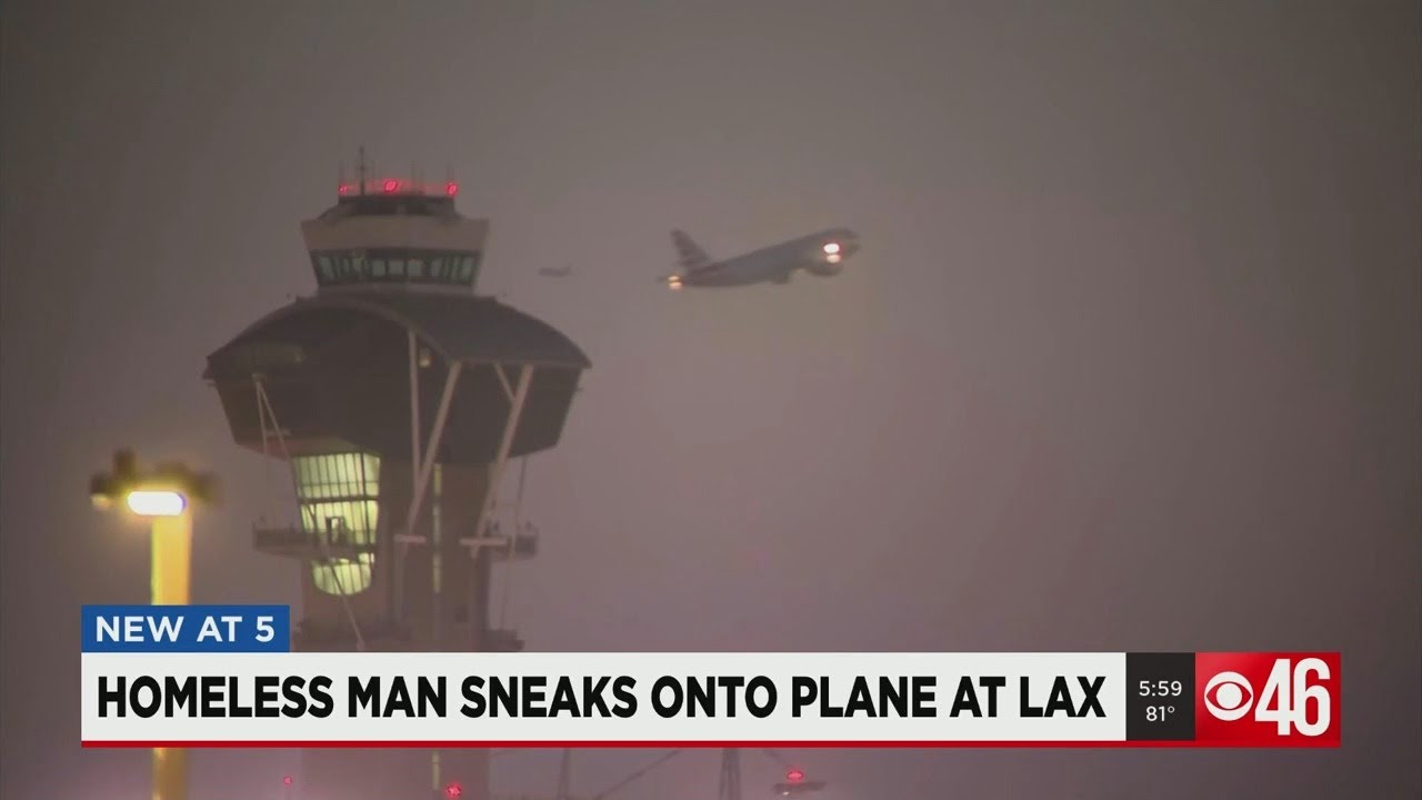 Homeless man sneaks onto plane at busy LAX - YouTube