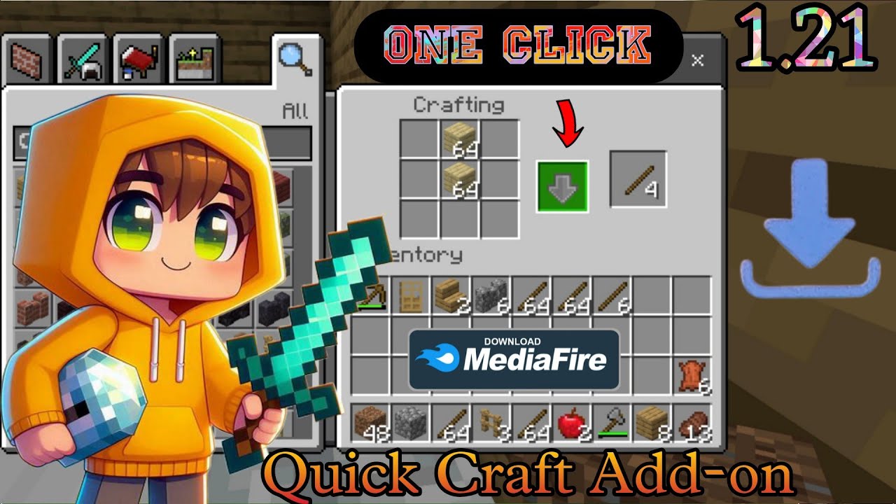 How to Get Quick Craft Add-on from (Mediafire) Minecraft pe 1.21 - YouTube