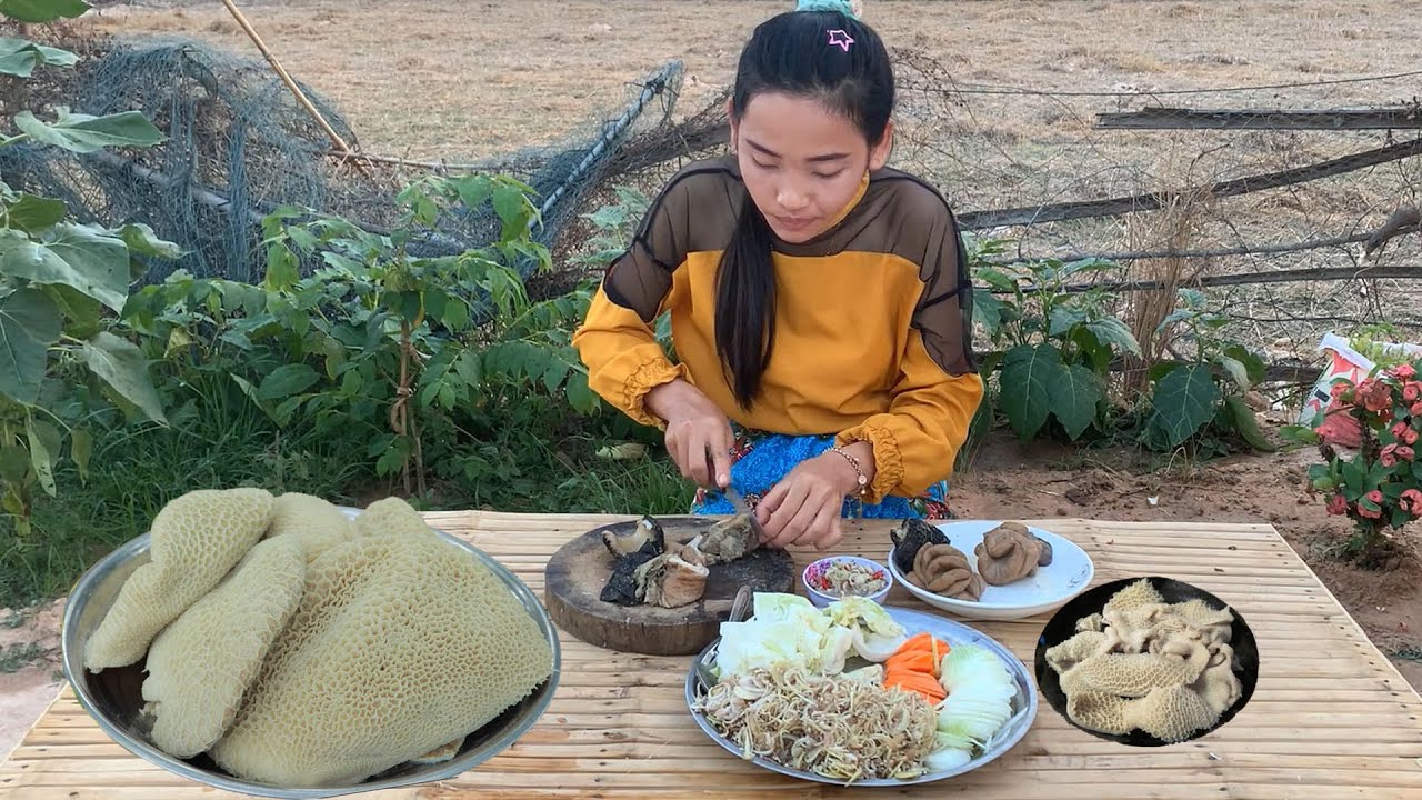 Village Chef : Cooking tasty cow stomach with fish paste sauce - YouTube