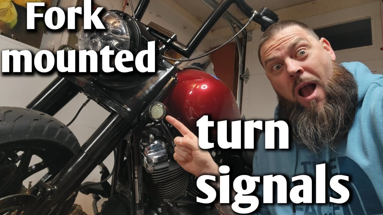 Fork mounted turn signals on Road King - YouTube