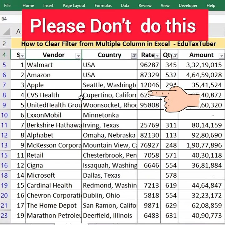 Shorts Excel Exceltutorial Learnexcel Clear Filter In One Go From Multiple Column Youtube 