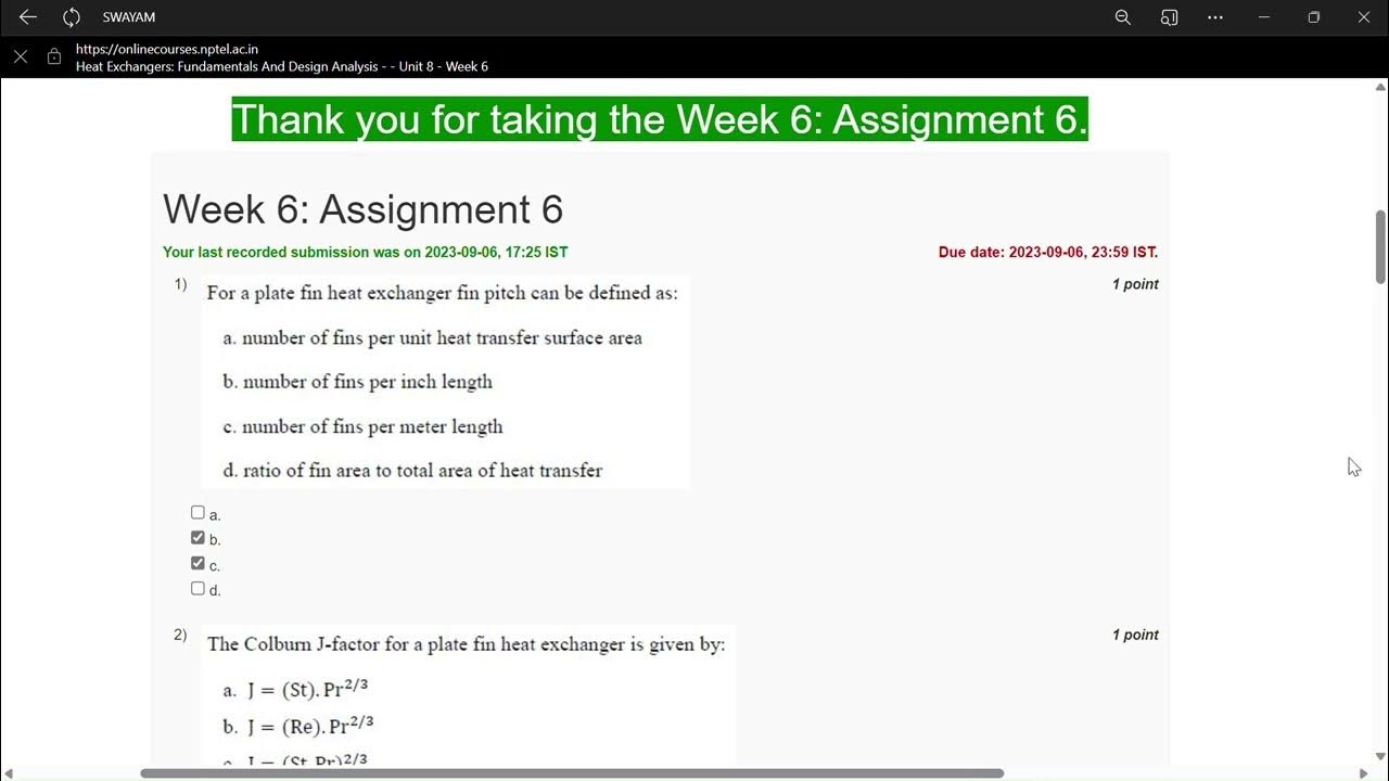 Heat Exchangers Week 6 Assignment 6 NPTEL 2023 - YouTube