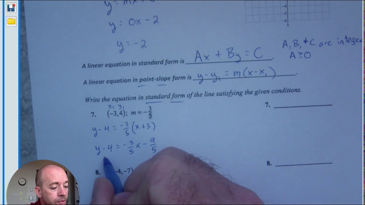 7.2 Page 2 Point-Slope, Slope-Int, Standard forms given a point and a ...