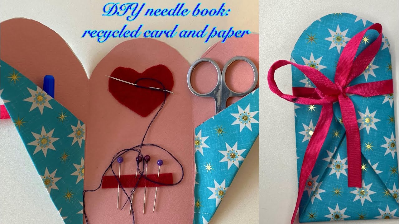 DIY recycled wrapping paper needle book - YouTube