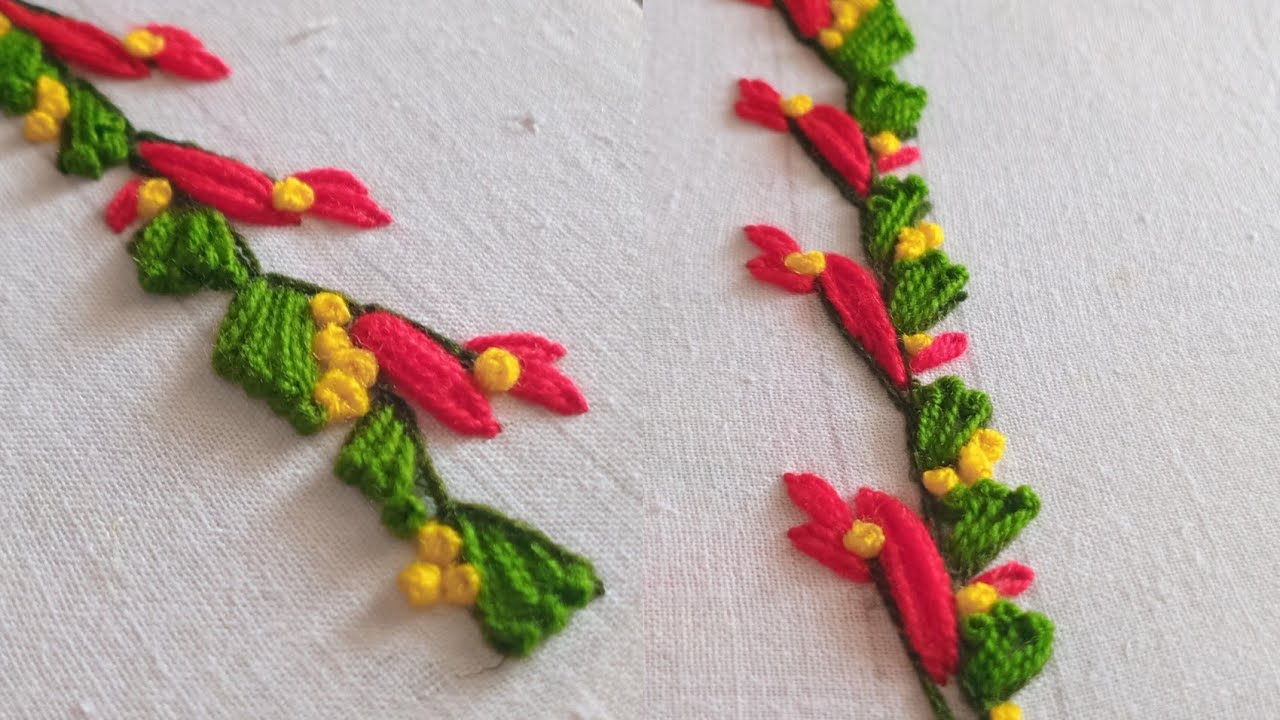 Very Easy Hand Embroidery border line design || Hand embroidery border ...