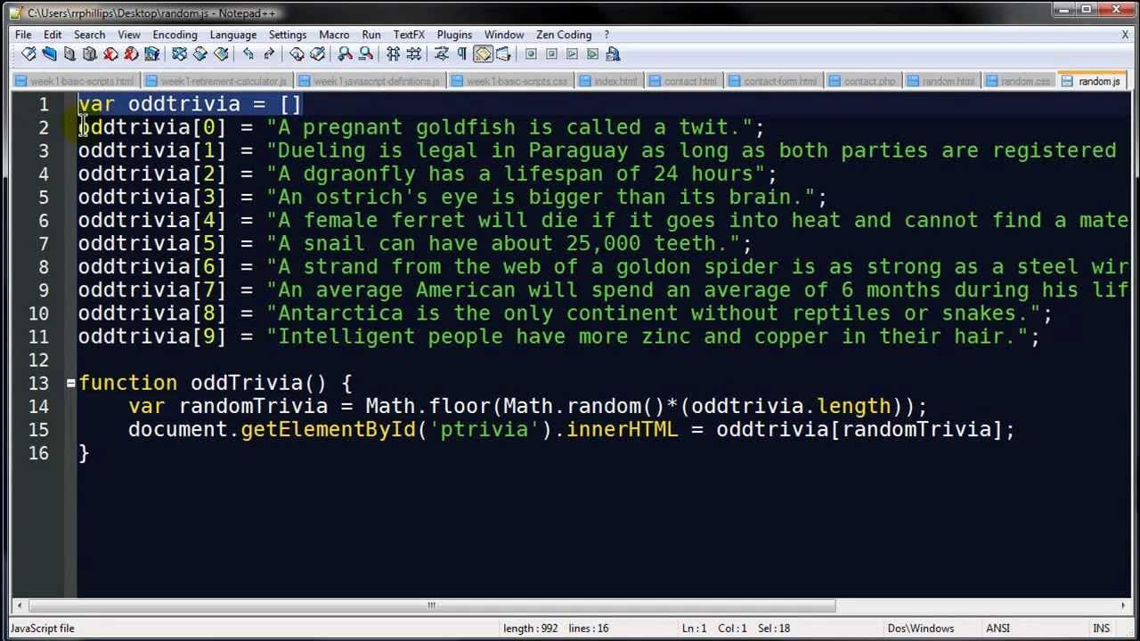 Use JavaScript to Display Random Trivia on Click - YouTube