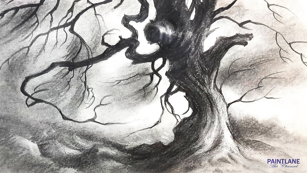 How to draw Dry Twisted Tree with Pencil || Step by step Pencil Art ...