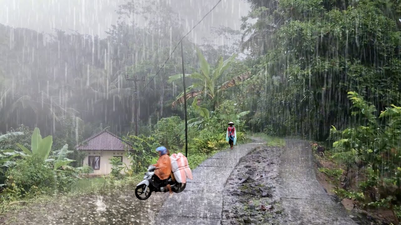 Walking in the rain Ravine Village, Scary when Landslides | rainy ...