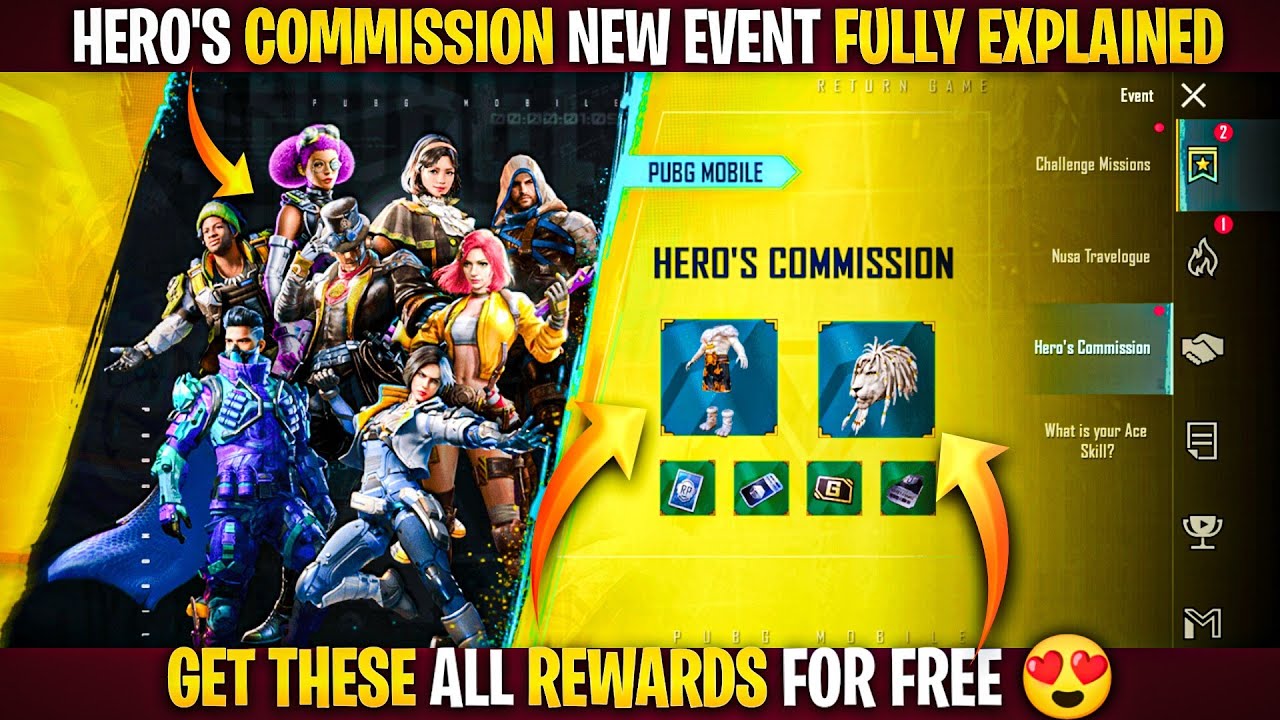 HERO'S COMMISSION NEW EVENT EXPLAINED IN PUBG | HOW TO GET FREE REWARDS ...