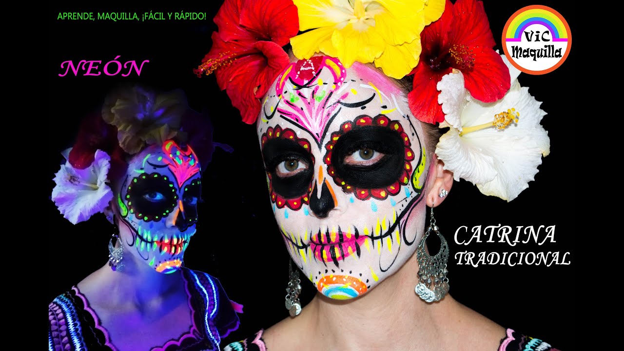 Cómo maquillar de CATRINA TRADICIONAL/COLORES NEÓN/paso a paso ...