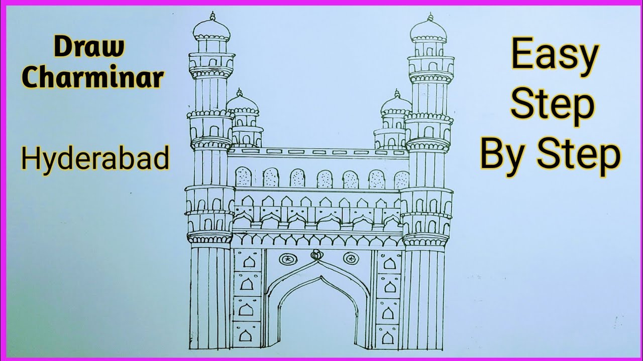 How To Draw Charminar Sketch ! Easy step by step drawing tutorial ...