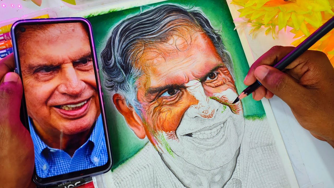 Sir Ratan Tata Drawing, Oilpastel Drawing tutorial, Step By Step - YouTube