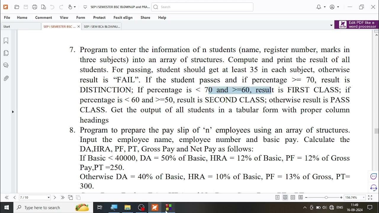 1 SEM BSc C Programing Part B7 : Create a array of structure and ...
