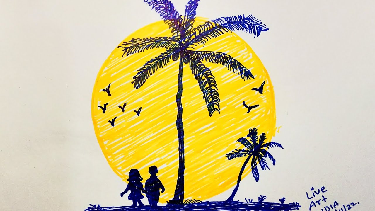 How to draw morning Scenery ll Easy drawing ll friendship drawing ll ...