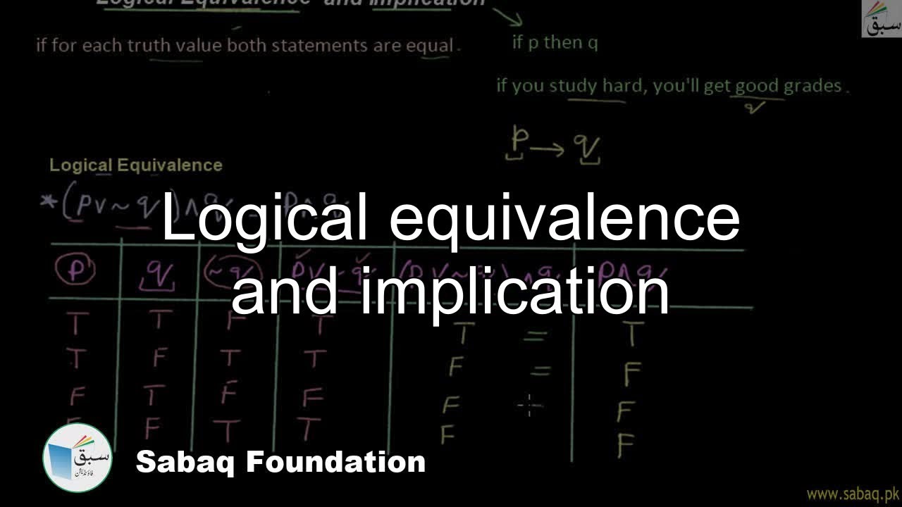 Logical equivalence and implication, Math Lecture | Sabaq.pk - YouTube