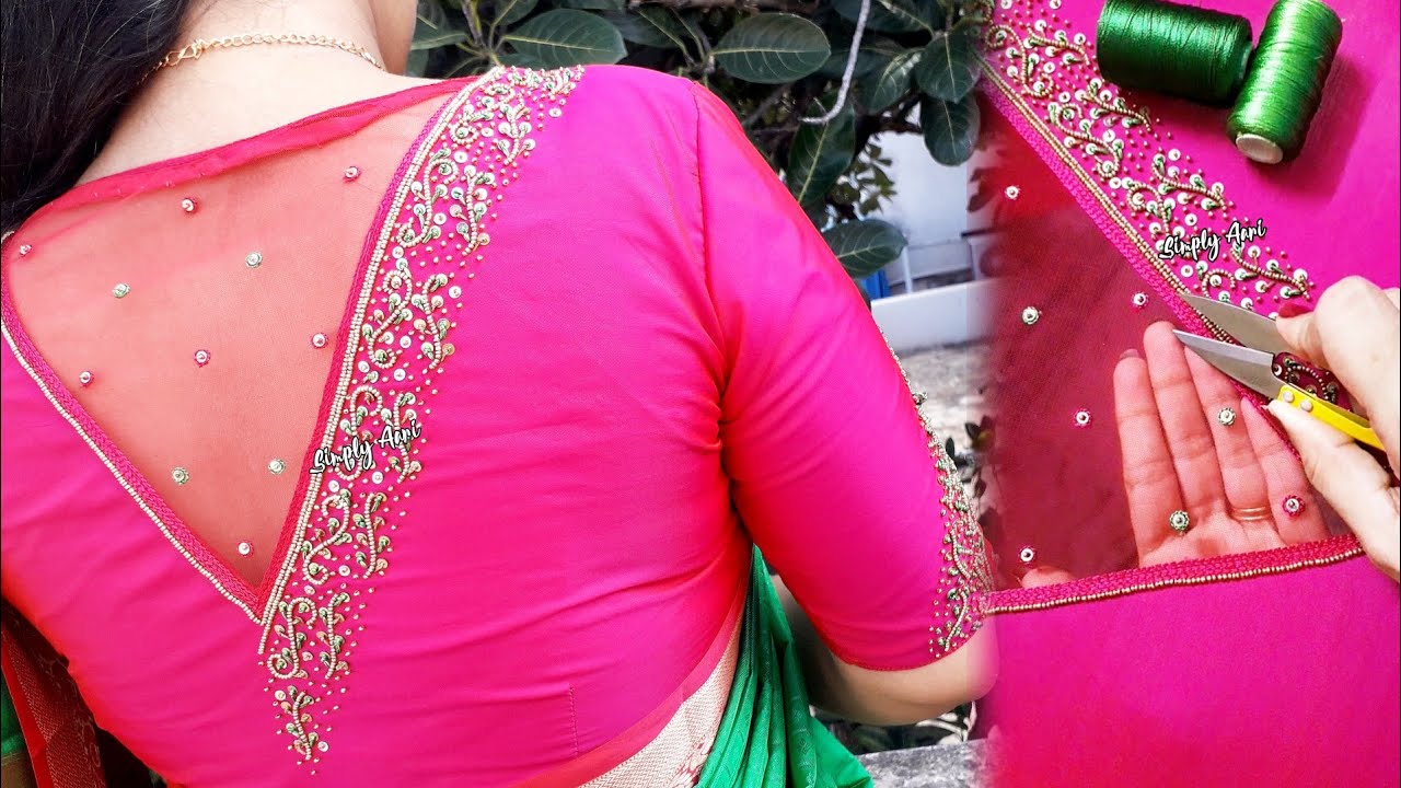 Aari Work Blouse 87 |Part 2 Trending Net Work in Boat Neck Designing ...