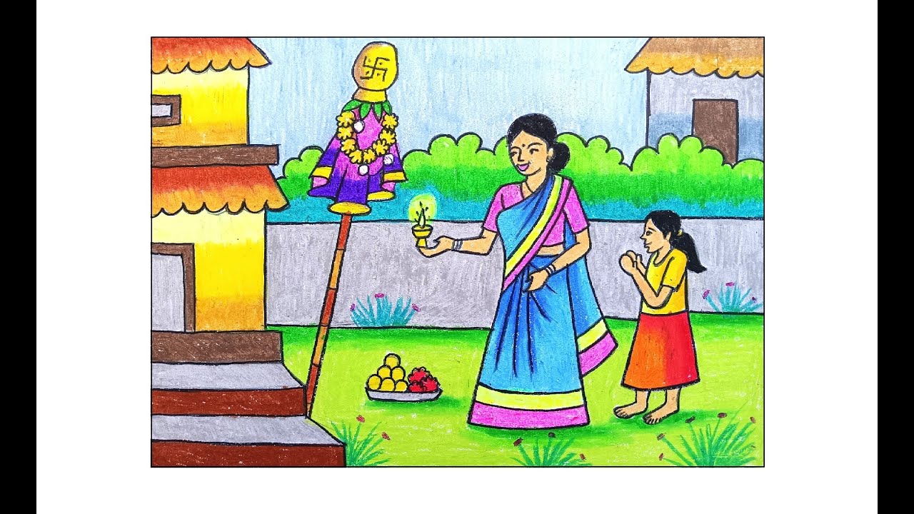 HOW TO DRAW GUDI PADWA FESTIVAL DRAWING/GUDI PADWA DRAWING EASY STEP BY ...