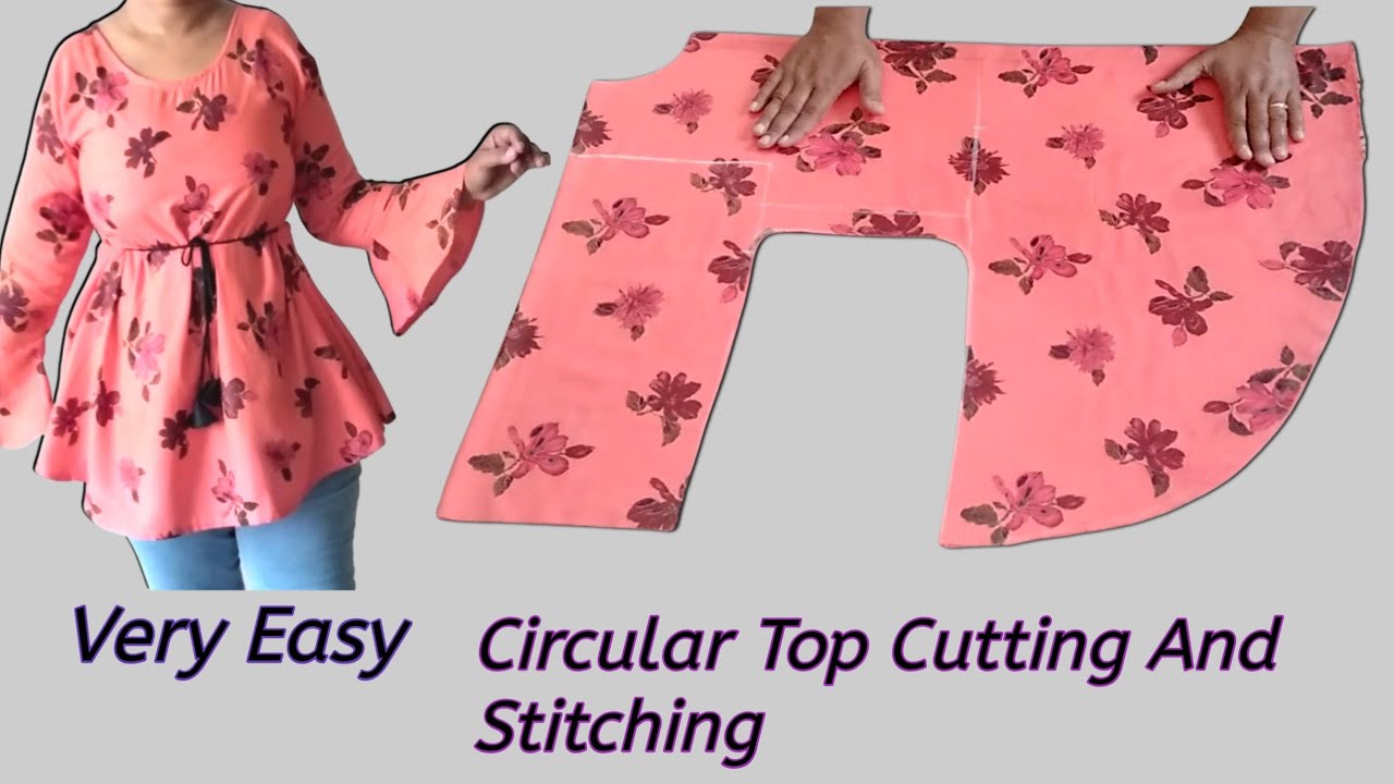 very easy circular top cutting and stitching/Jeans kurti cutting/peplum ...
