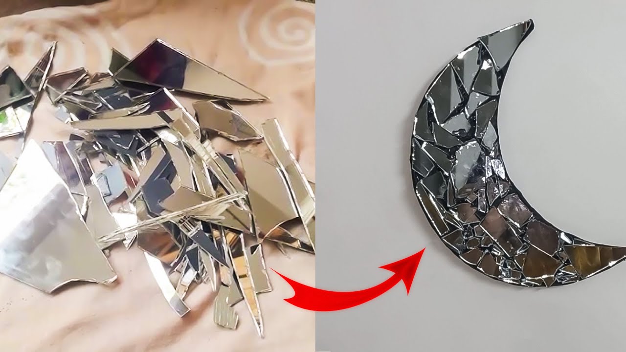 Mirror wall decor DIY || Broken Mirror Art || How to make a wall mirror ...