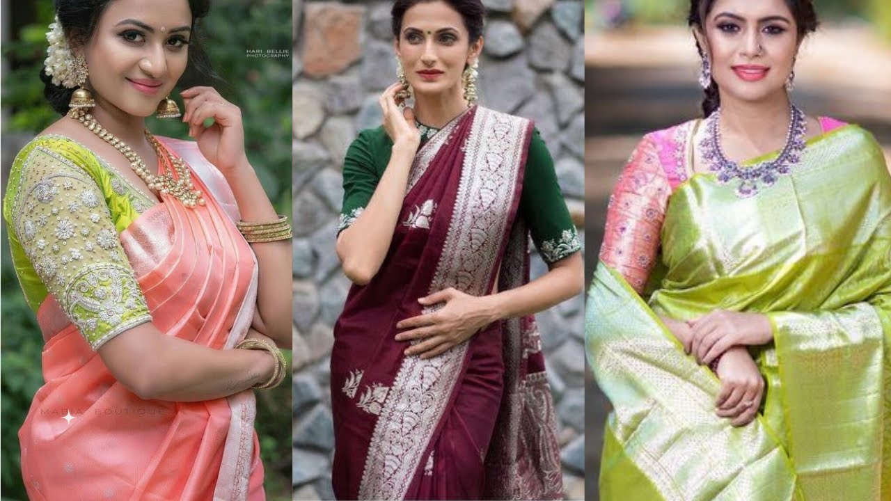 Latest Silver Zari Kanchipuram silk sarees, Beautiful silver sari ...